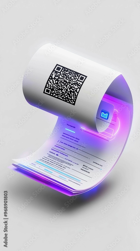 digital invoice template, document with a digital paper ,QR code for ...
