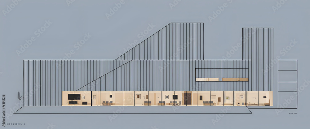 Illustrative frontal view of a new, modern and clearly architecturally ...