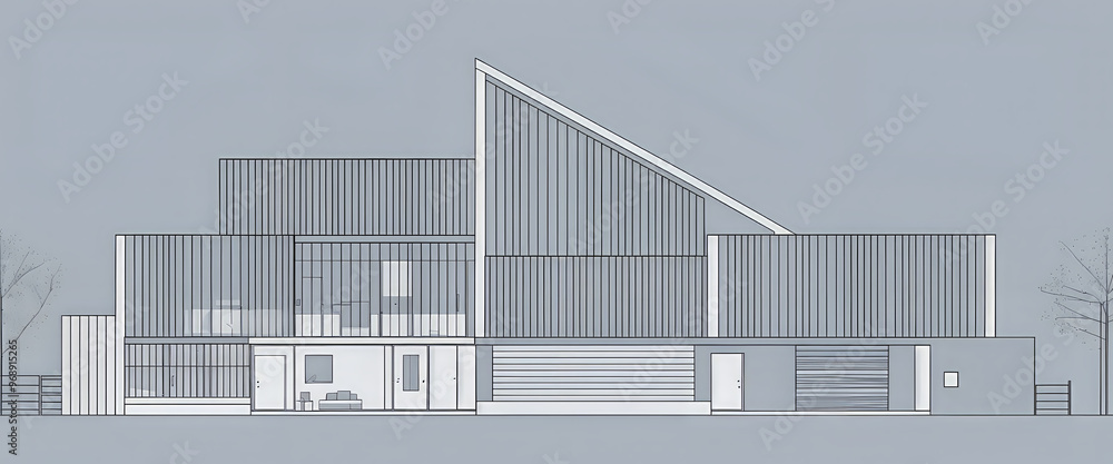 Illustrative frontal view of a new, modern and clearly architecturally ...