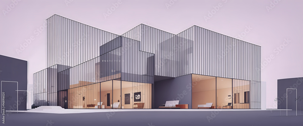 Illustrative frontal view of a new, modern and clearly architecturally ...