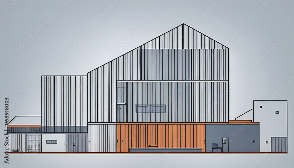 Illustrative frontal view of a new, modern and clearly architecturally ...