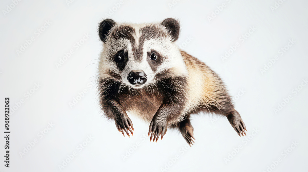 Adorable badger floating in the sky against a clean white background ...