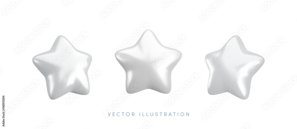 Vector 3d white star icons set. Cute realistic cartoon 3d render ...