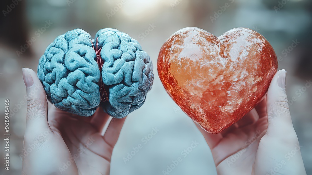 Hands holding a brain and a heart side by side, visually representing ...