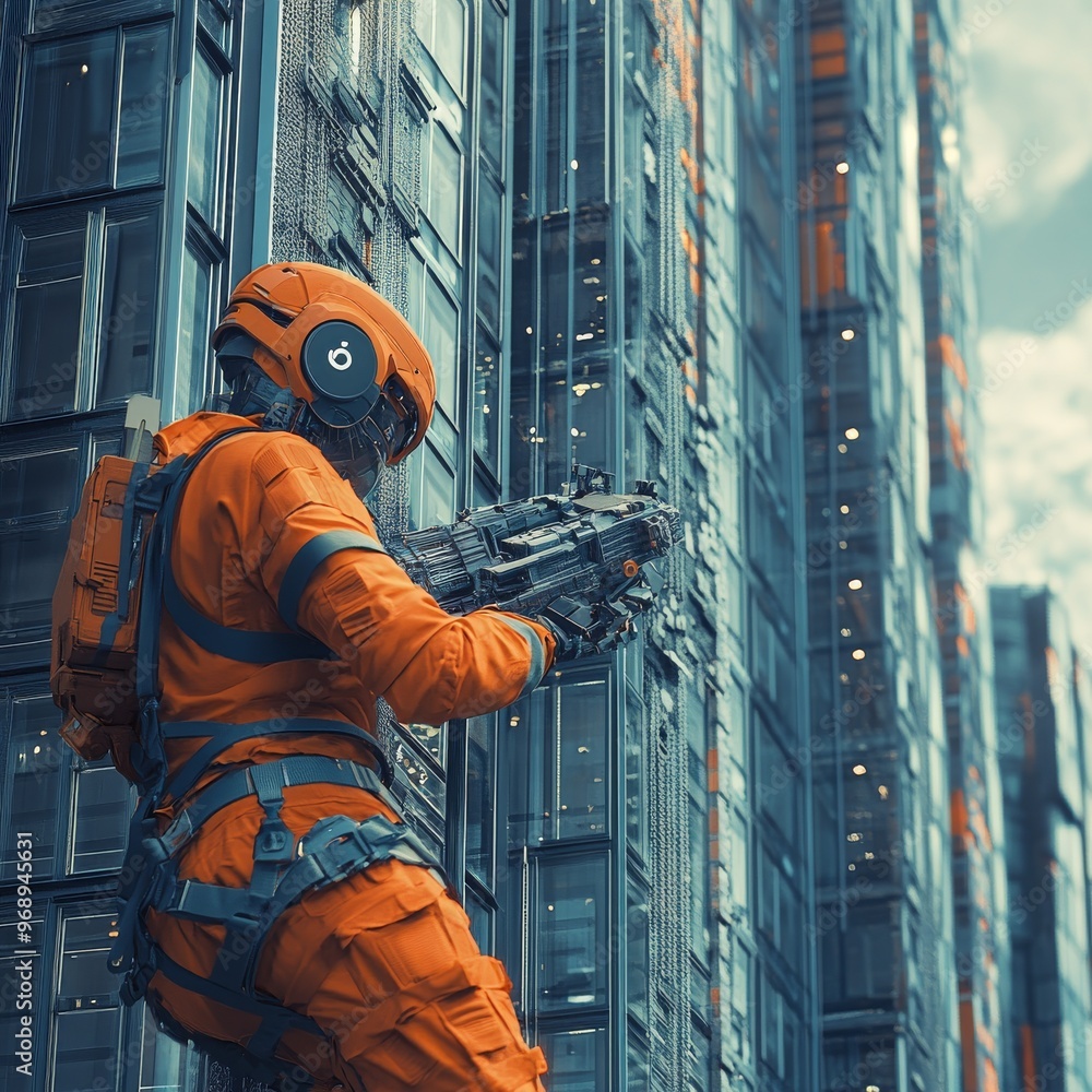 Autonomous AI-driven construction workers building eco-friendly ...