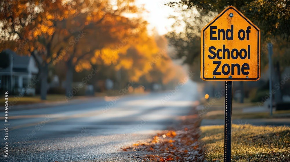 "End of School Zone" sign indicating the end of a reduced-speed area ...