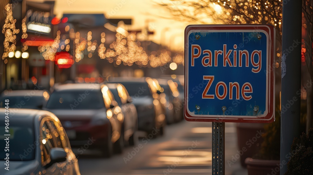 "Parking Zone" sign in busy shopping district, indicating designated ...