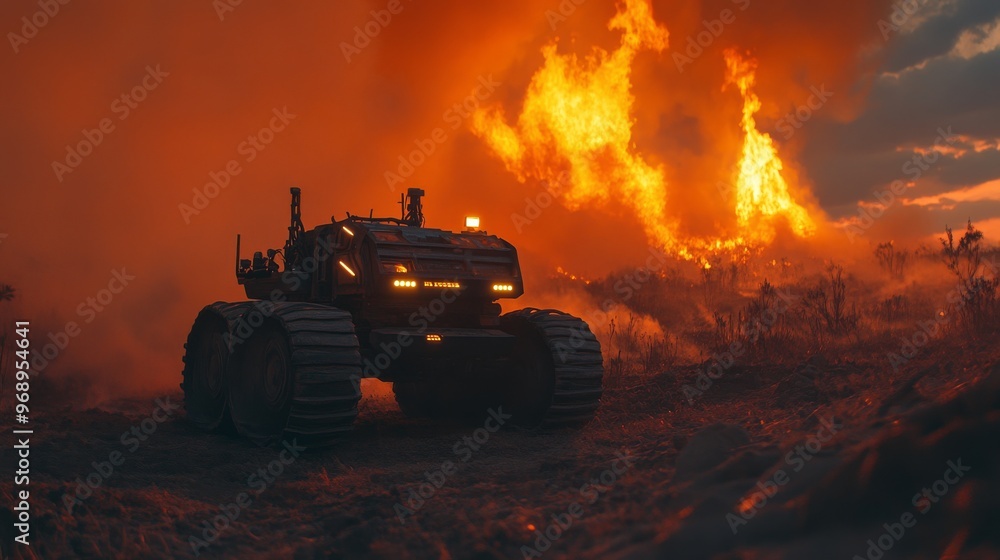 Fotografía Autonomous AI-driven firefighting robots navigating ...