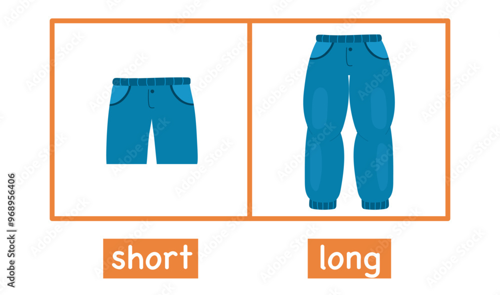 Short and long opposite adjectives flashcard. Educational flash card ...