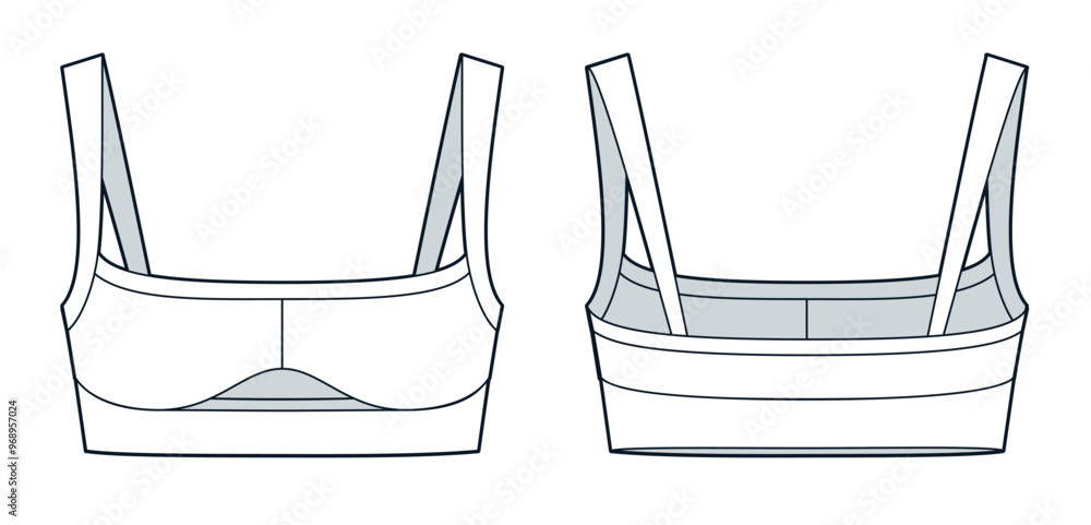 Crop Top technical fashion illustration. Sports Bra fashion flat ...