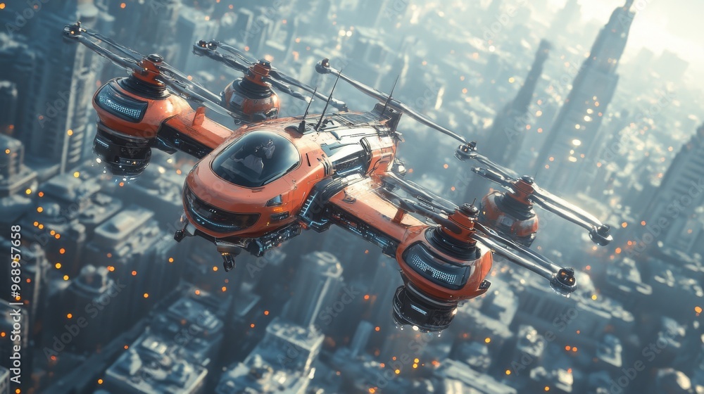 Autonomous AI-driven flying taxis navigating city airspaces: Futuristic ...
