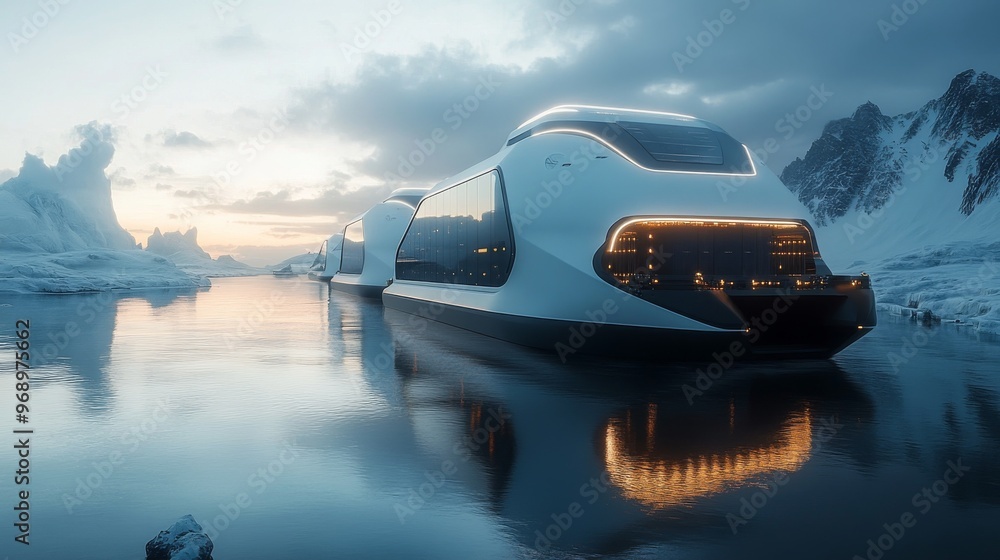 Futuristic AI-powered autonomous cargo ships navigating international ...