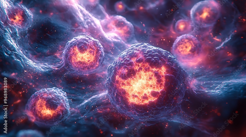 ภาพประกอบสต็อก Semiabstract depiction of human cells undergoing mitosis ...