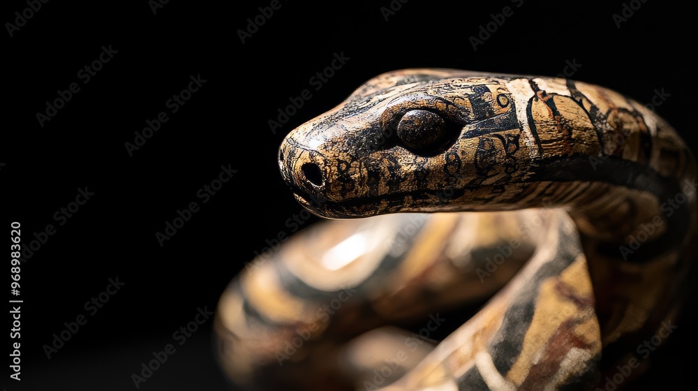 Snake coils around an ancient artifact in a symbol of protection and ...