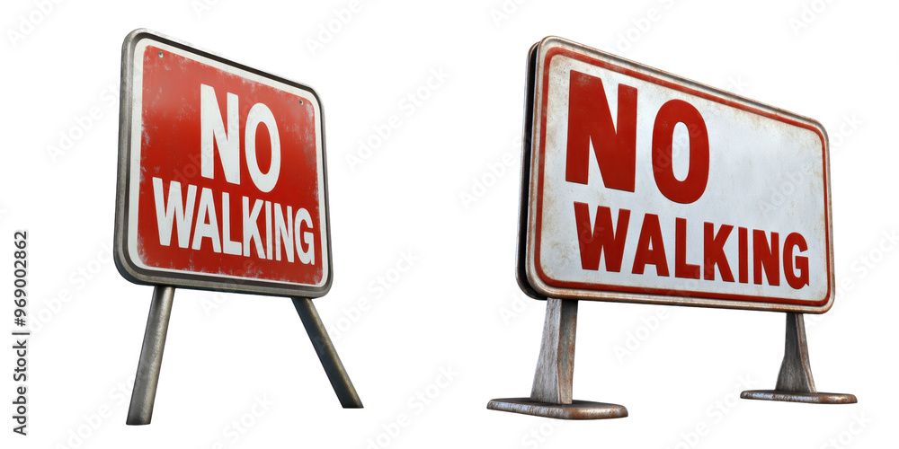 Two red and white no walking signs, isolated on a white background ...