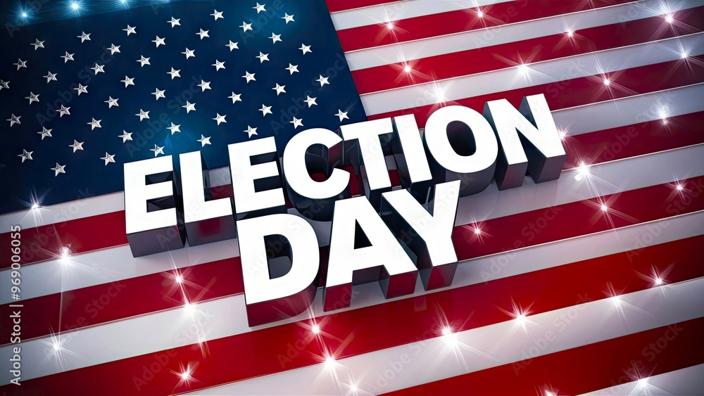 3D render of the text "Election Day" with the USA flag as a backdrop ...