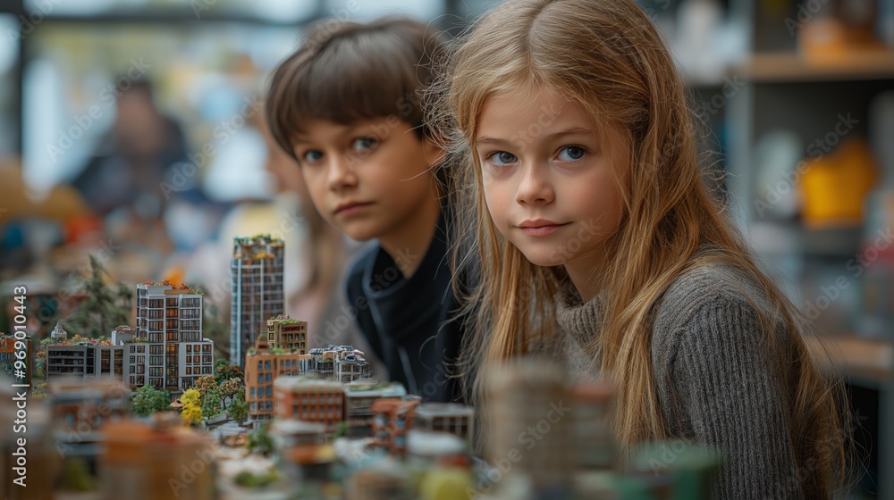 Children building a miniature city model, showcasing curiosity and ...