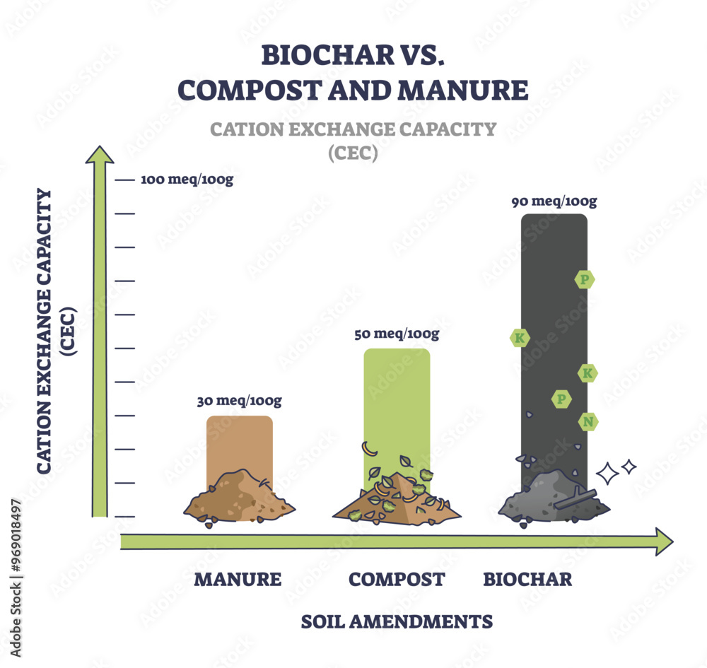 Biochar vs compost and manure cation exchange capacity or CEC outline ...