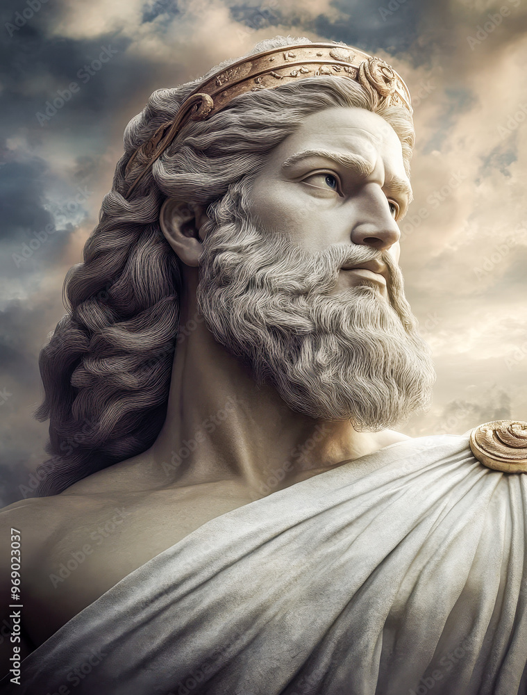 Zeus, the Mighty Greek God of Thunder in Majestic Pose Amidst the ...