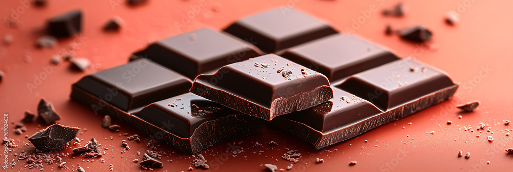 Decadent dark chocolate squares with rich texture and scattered crumbs ...