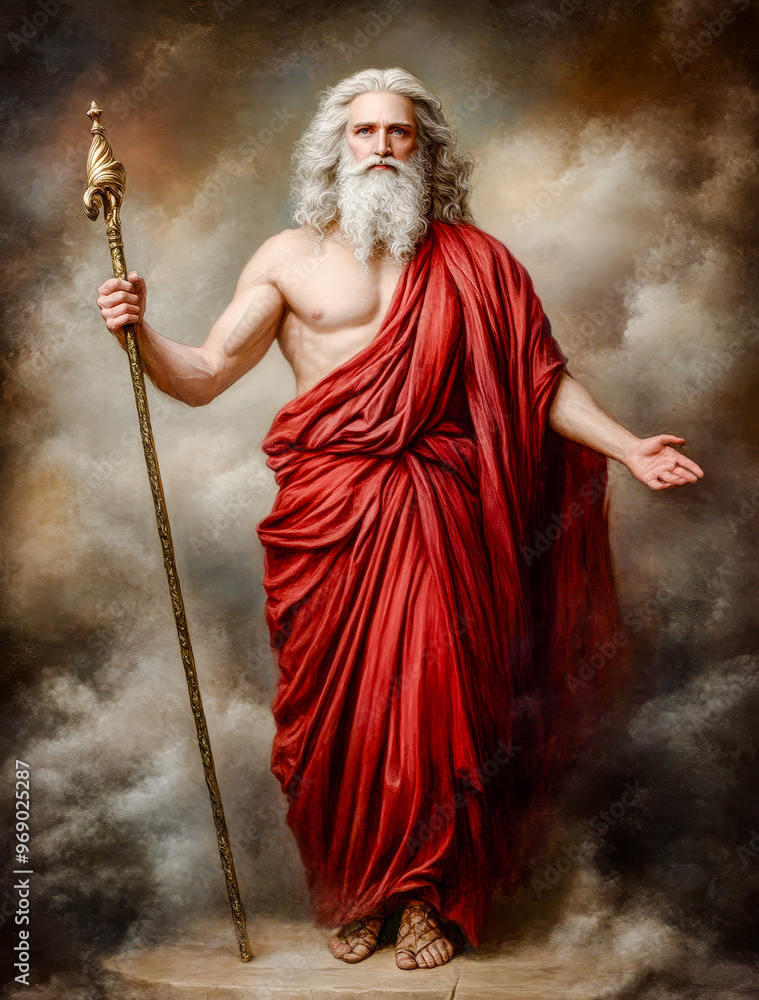 Zeus, the Mighty Greek God of Thunder in Majestic Pose Amidst the ...