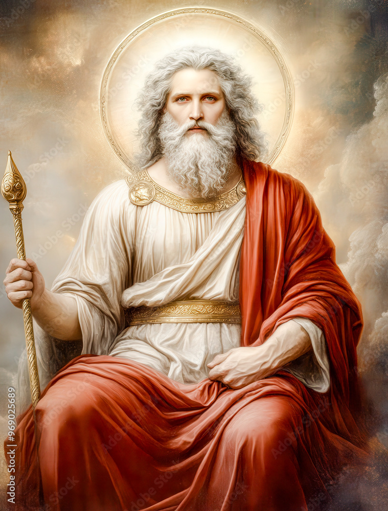 Zeus, the Mighty Greek God of Thunder in Majestic Pose Amidst the ...