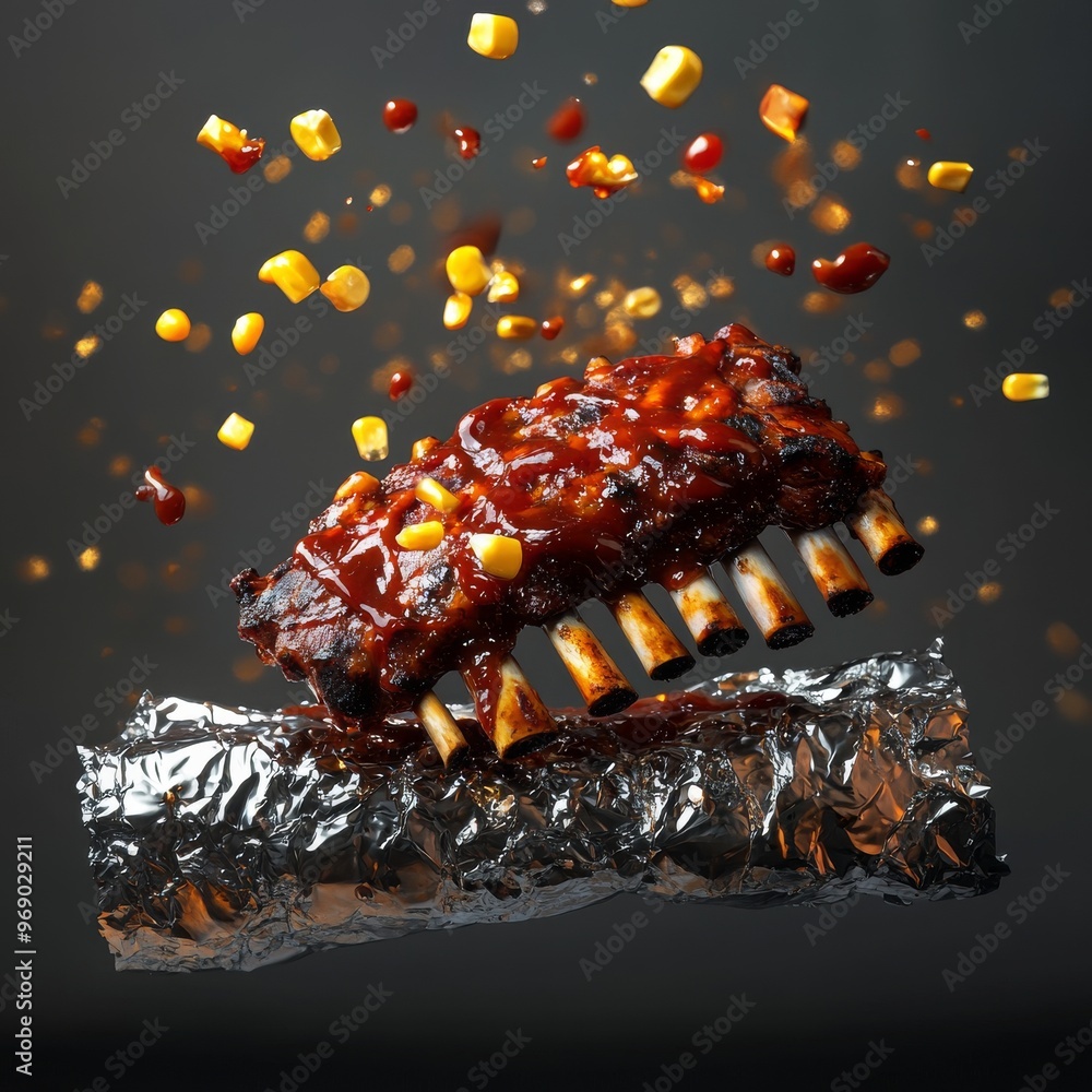 240807 92. An epic stylized advertise photo of BBQ ribs exploding ...