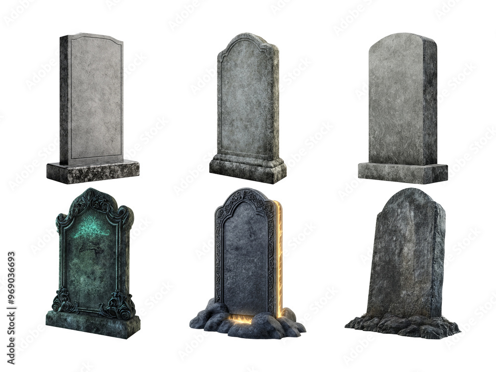 Tombstones set isolated on transparent background showing various ...