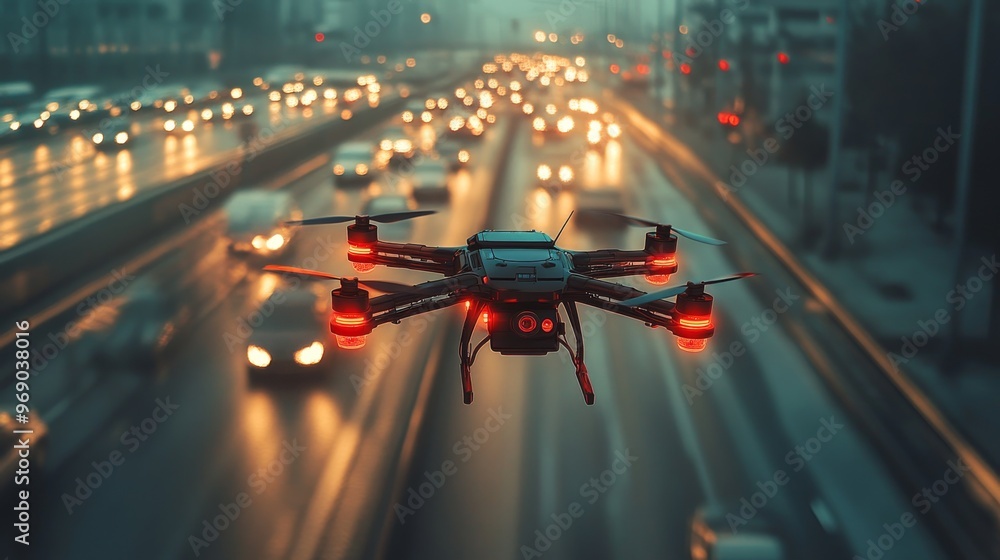 Autonomous AI-guided traffic patrol drones monitoring road safety ...