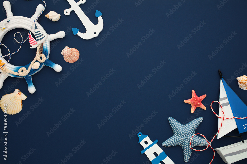 Nautical decor elements on navy background. Perfect for maritime themes ...