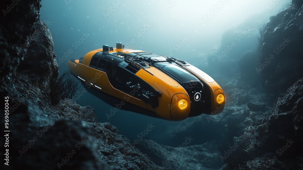 Futuristic AI-powered underwater exploration vessels mapping ocean ...