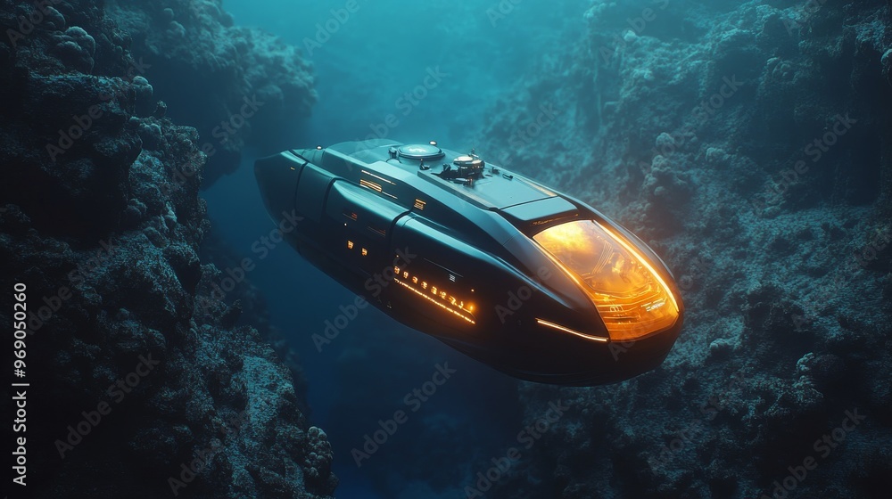 Futuristic AI-powered underwater exploration vessels mapping ocean ...