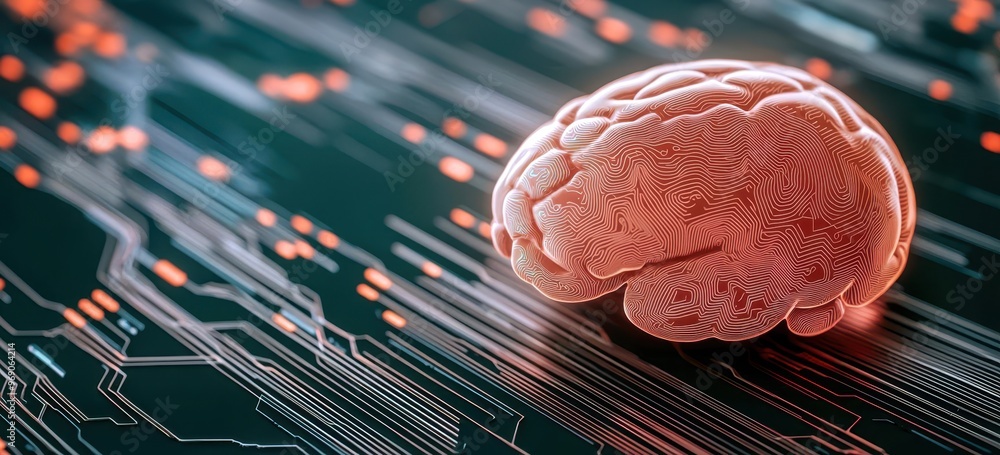 AI algorithms analyzing complex time series data, top view ...