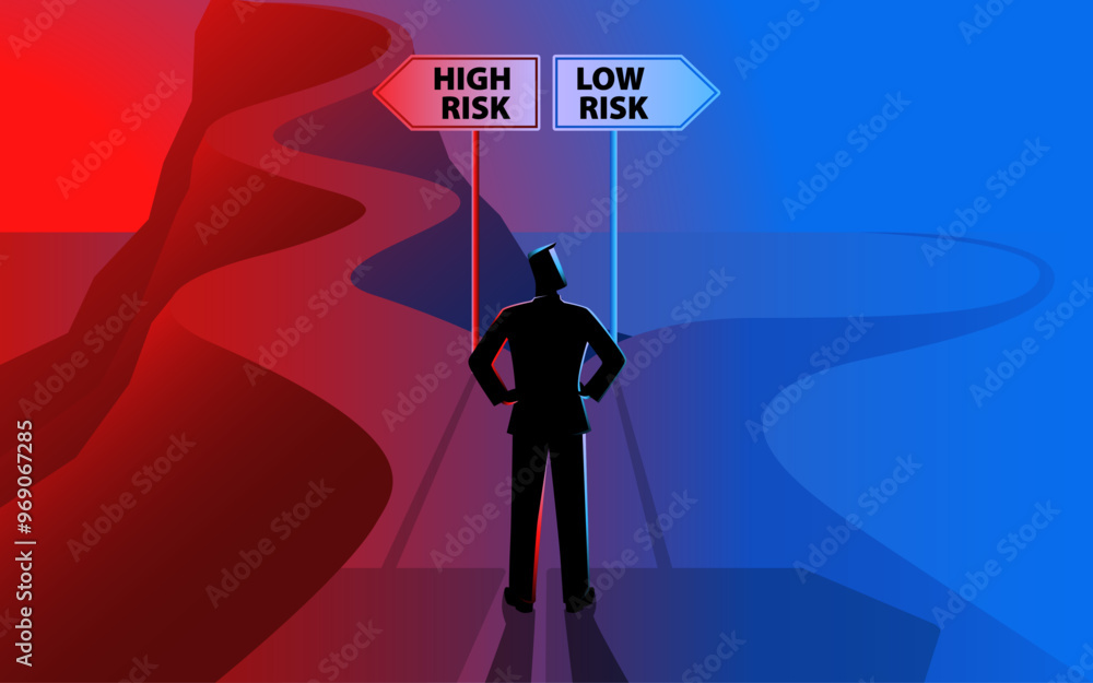 Man stands at a crossroads, choosing between two paths: High Risk with ...