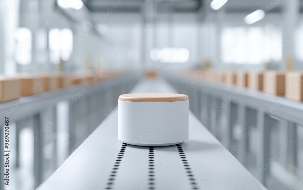 Robotic camera performing a 360-degree inspection of products on a ...