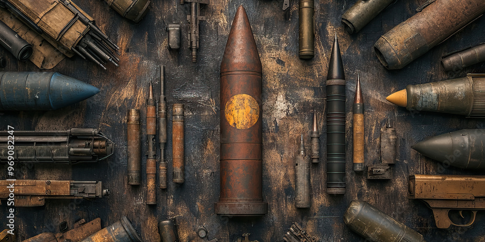 Nuclear Age: A vintage atomic bomb symbol, surrounded by modern day ...