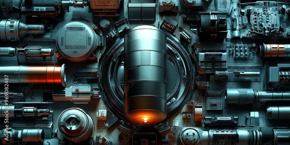 Nuclear Age: A vintage atomic bomb symbol, surrounded by modern day ...
