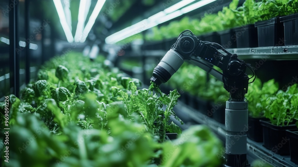Autonomous AI-powered urban farming robots growing produce in indoor ...