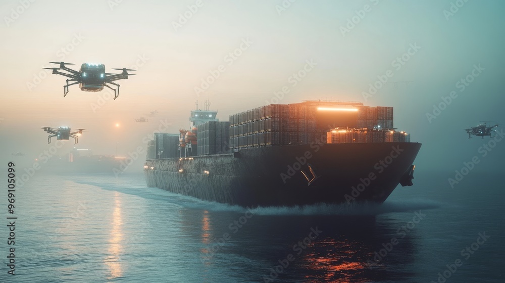 Futuristic drone-powered cargo ships navigating autonomously: Massive ...