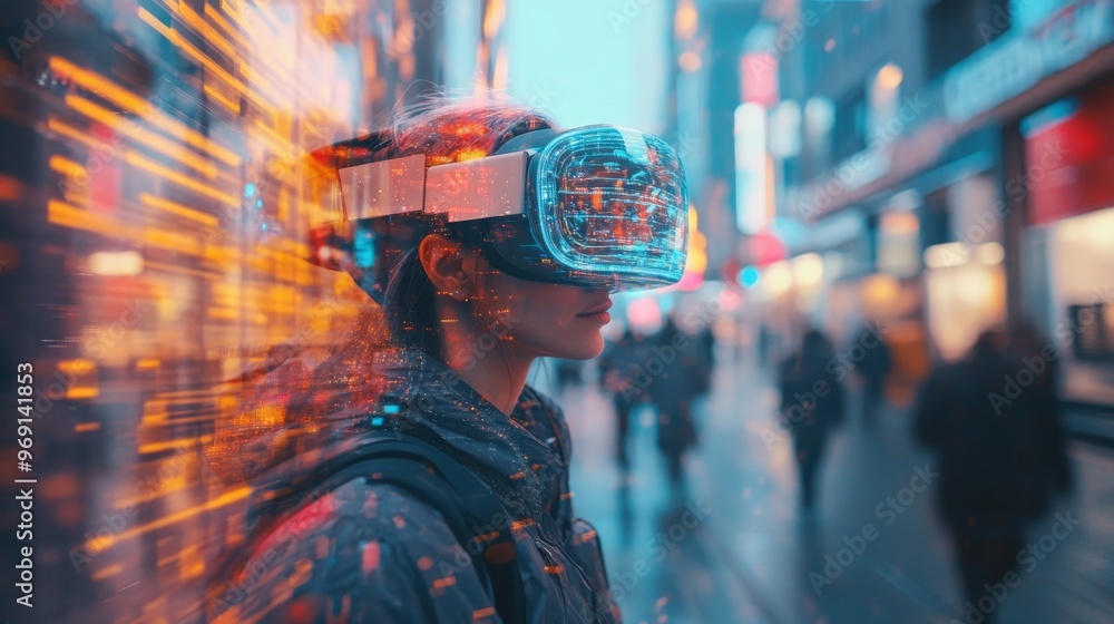 Futuristic immersive AR city tours led by AI guides: Tourists exploring ...