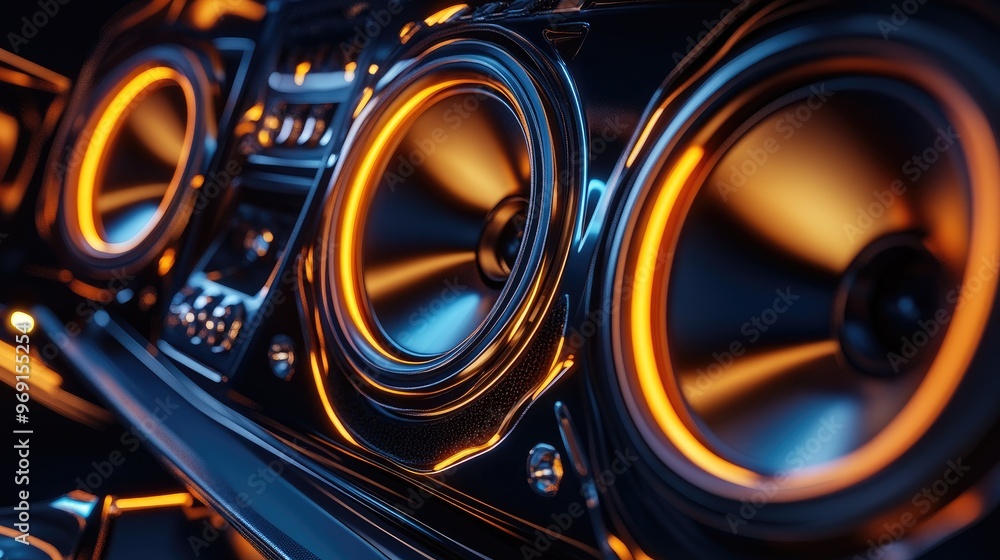 A dynamic shot of car speakers with LED lighting effects, highlighting ...