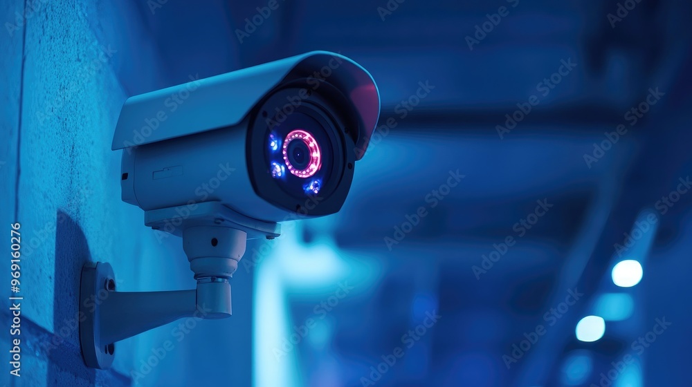 A high-tech CCTV camera with night vision capabilities, featuring ...