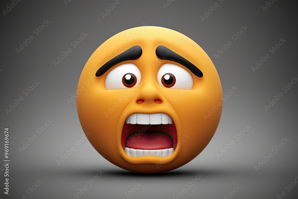 3D Panic Face Emoticon Conveying Fear and Distress Stock Illustration ...