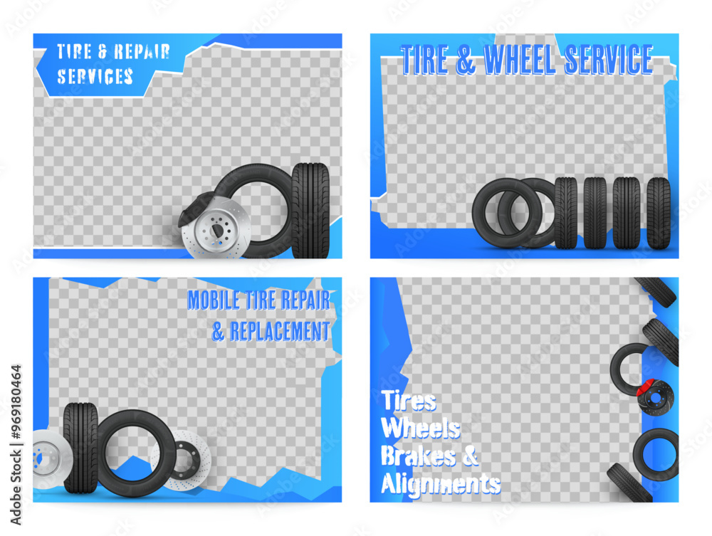 Banner templates promoting professional tire fitting and wheel service ...