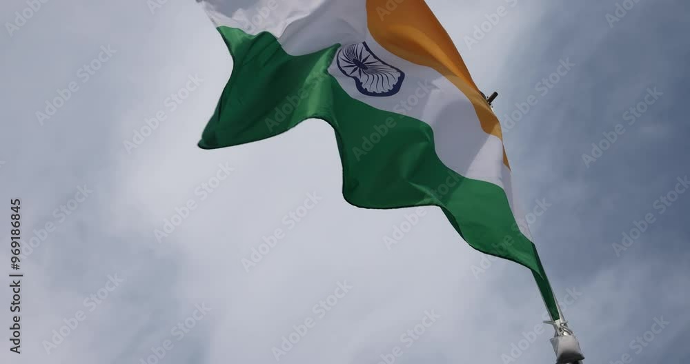 Indian flag fluttering against blue sky. Video flag of India, national ...