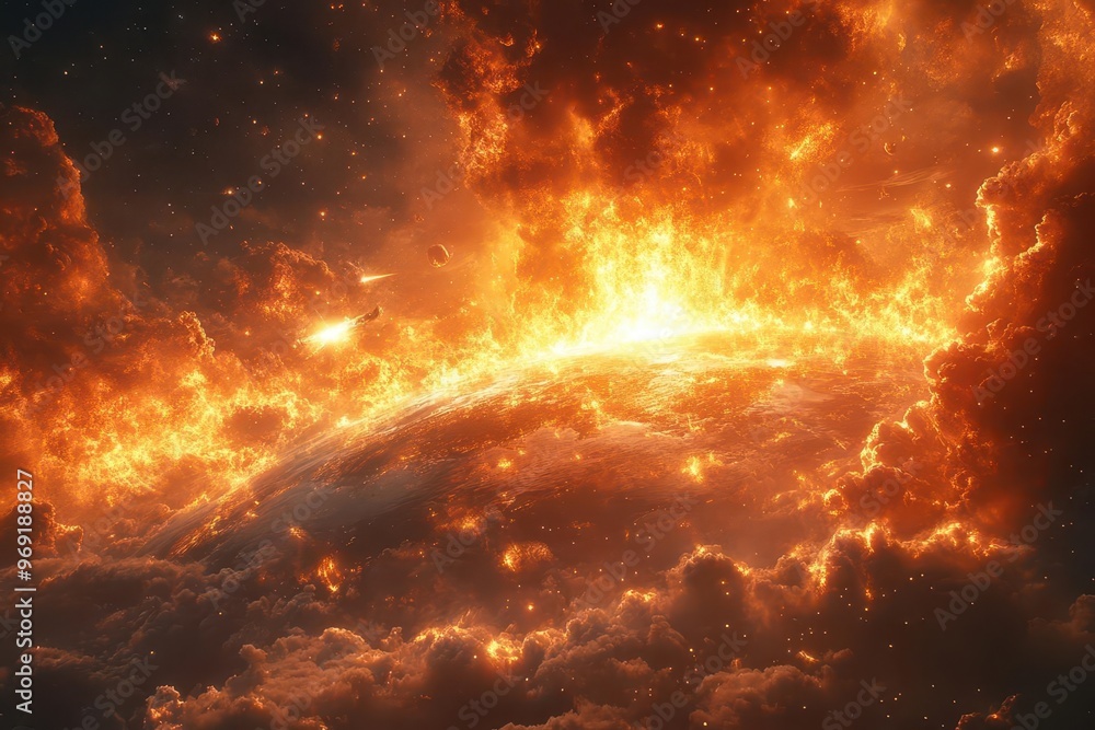 epic cosmic battle scene depicting earth under siege by massive alien ...