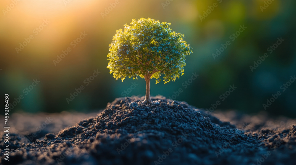 Environmental Tree, A tree flourishes on the earth's surface ...