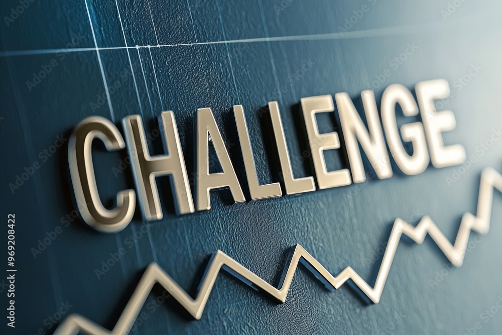 "CHALLENGE" in sleek, silver letters, placed on a graph with a sharp ...