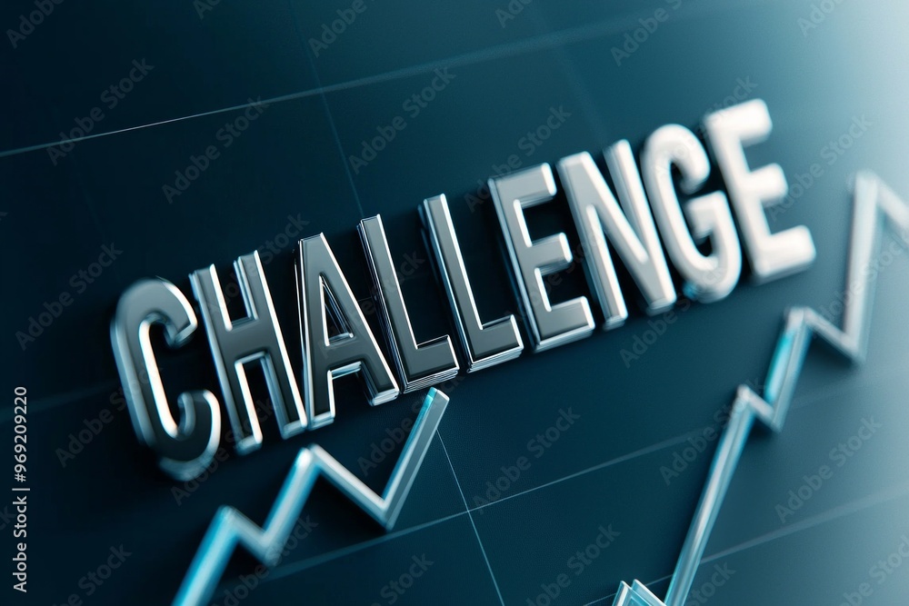 "CHALLENGE" in sleek, silver letters, placed on a graph with a sharp ...