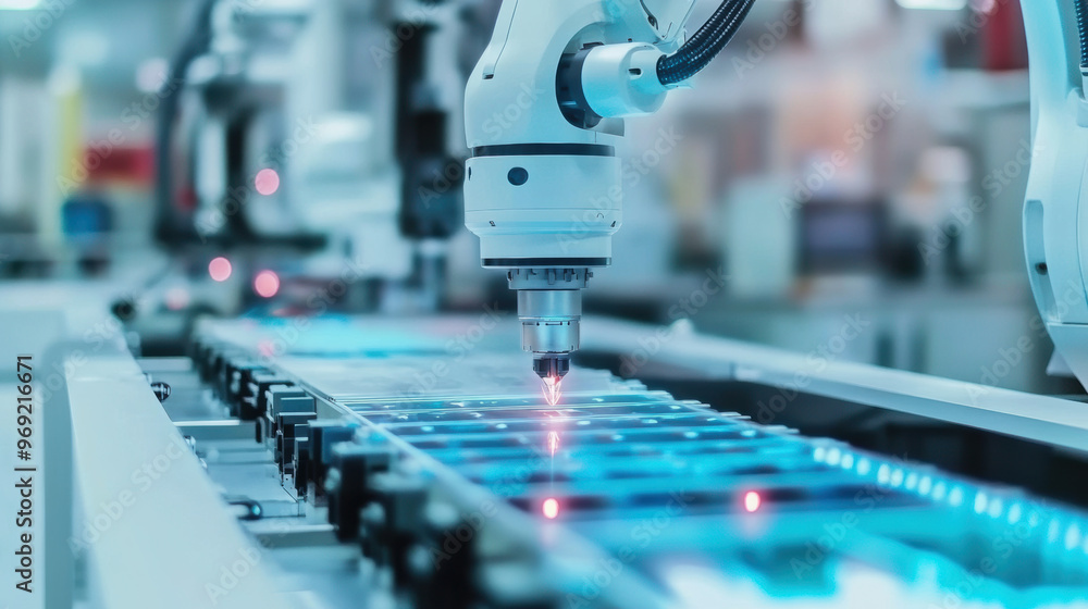 Automated robotic arm performing visual quality inspection on ...